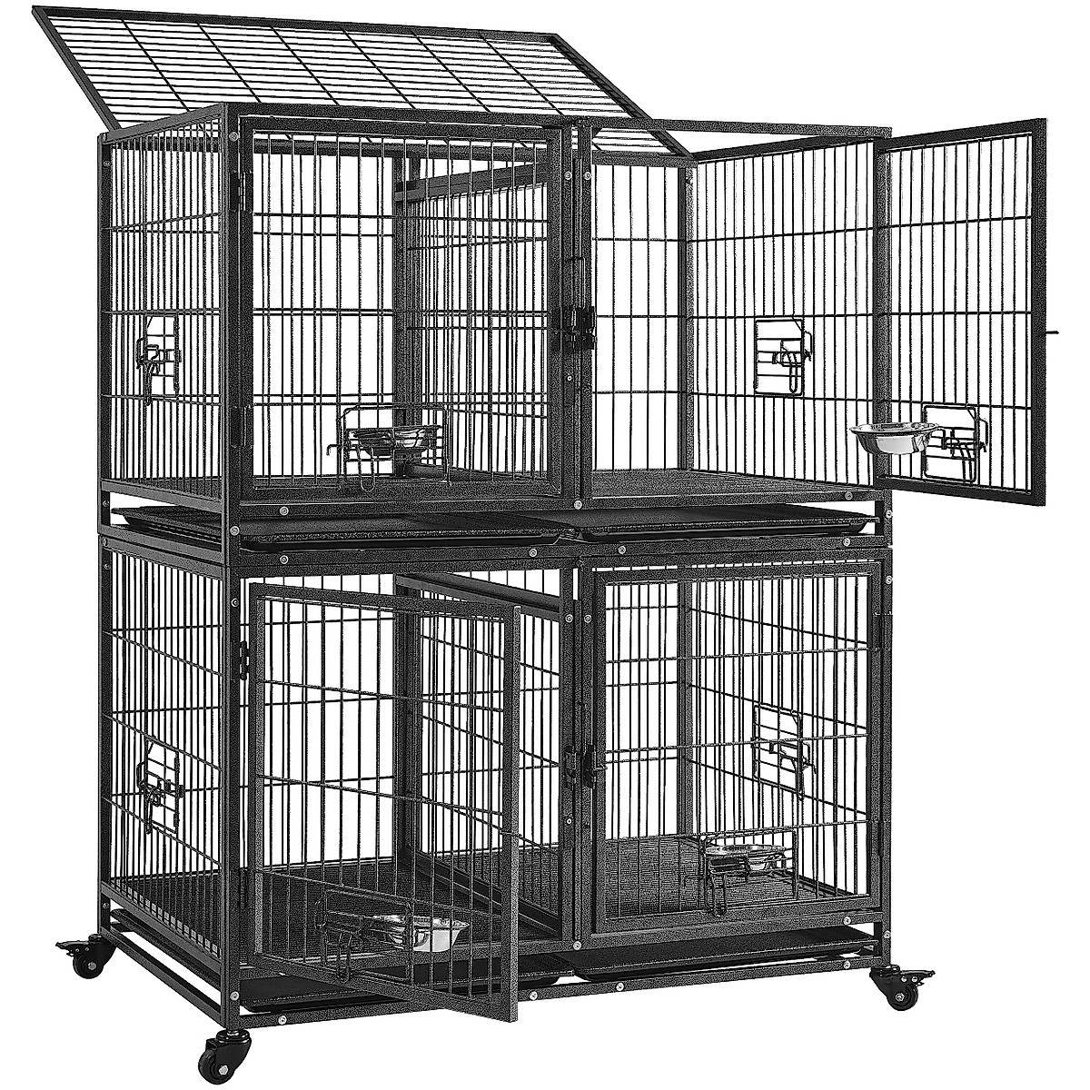 Yaheetech Stackable Dog Crate with Divider 43'' Rolling Heavy Duty Dog Cage with Open Top/ 2 Removable Trays for Small/Medium Dog, Double Story
