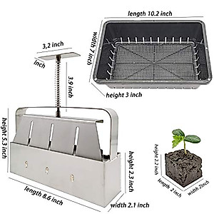 rnairni Manual Quad Soil Blocker & 10" x 7" Plant Growing Trays, Soil Blocking Tool Create 2" Soil Block for Seedlings Greenhouse