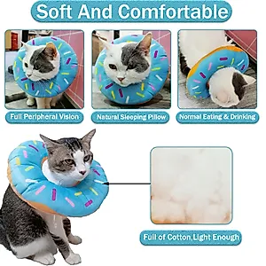 ZHUOKECE Cat Cone Collar Soft, Cute Cat Donut Cat Recovery Collar Adjustable Elizabethan Collar for Wound Healing, Comfortable Lightweight Neck Cone for Kitten Dog (Blue, M)