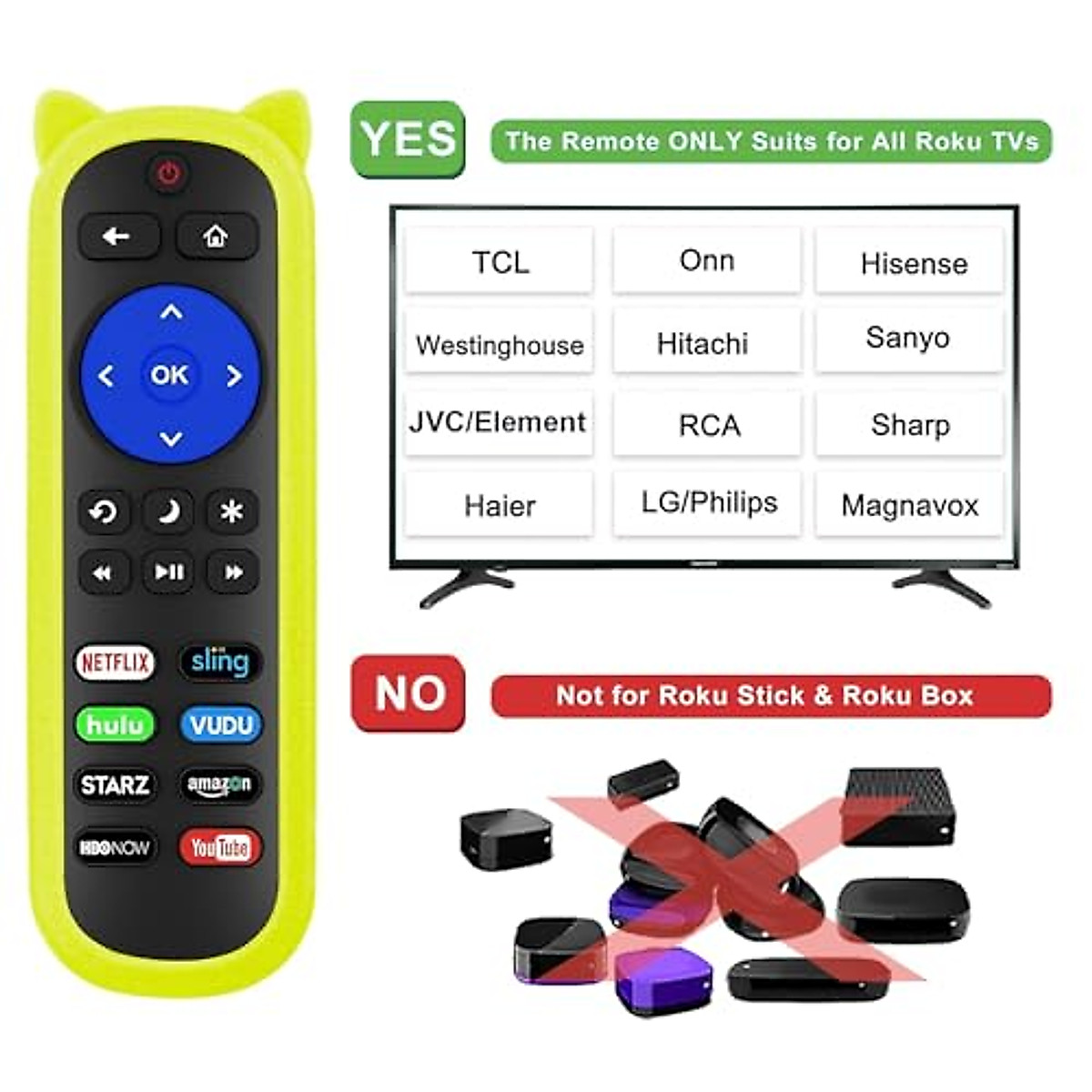 (Pack of 2) RC280 Remote Compatible with All Roku TV Remote wr Covers, for 32 40 43 49 50 55 65 70 75 80 Inch TCL/Onn/Hisense/Element/Sharp/Haier/Hitachi/LG/Sanyo/JVC/Magnavox/RCA/Westinghouse Roku TV