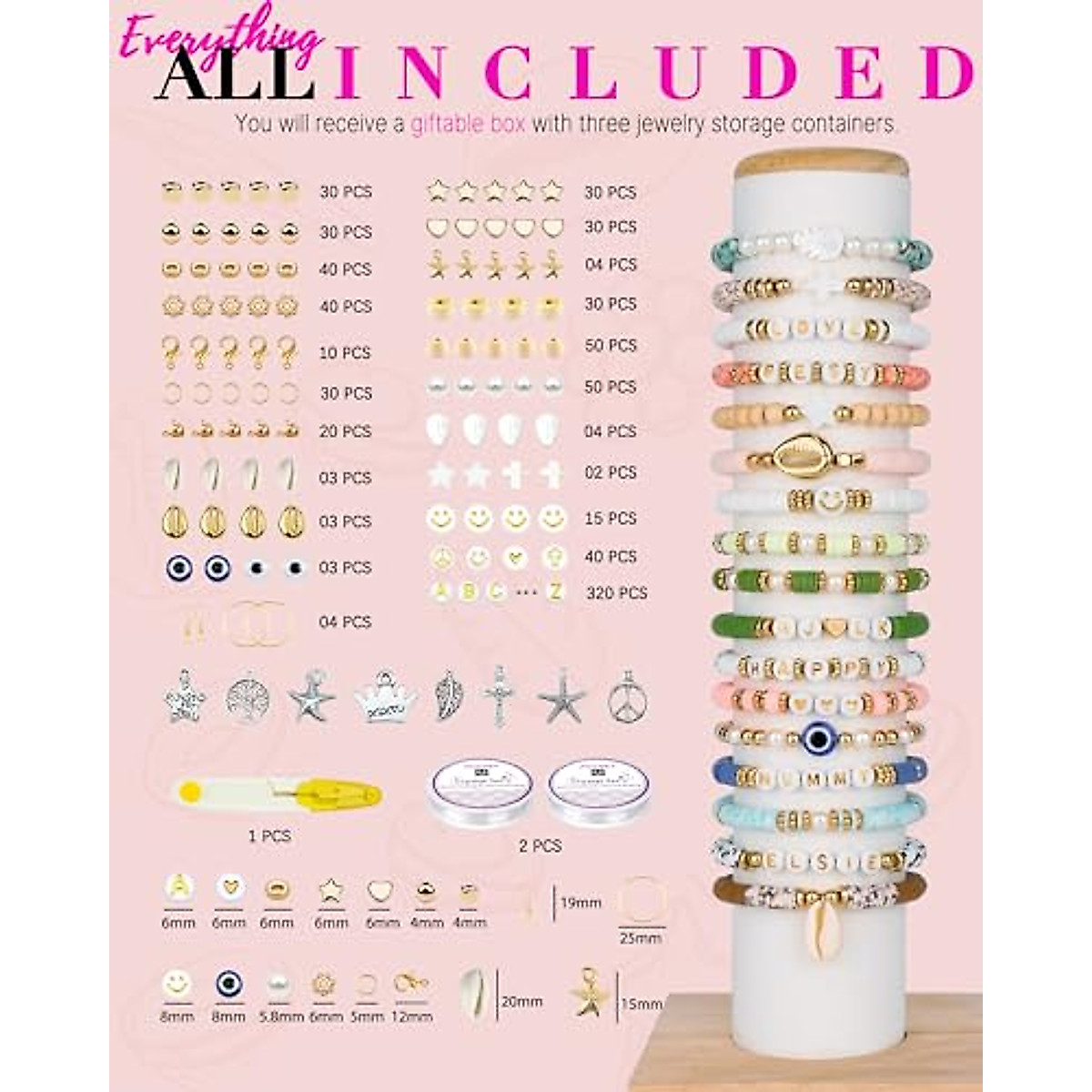 Paodey Bracelet Making Kit, 10,000 Pcs Polymer Clay Beads, 48 Colors Flat Round Beads Jewelry Making Kit Heshi Disc Letter Beads Crafts Gift for Adults (3Boxes)