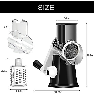Rotary Cheese Grater Cheese Shredder - Cambom Kitchen Manual Cheese Grater with Handle Vegetable Slicer Nuts Grinder 3 Replaceable Drum Blades and Strong Suction Base Free Cleaning Brush