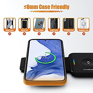 AMRHINO 3 in 1 Foldable Samsung Wireless Charger for Galaxy Watch 5/5Pro/4/3/Active2/Gear4, 15W Charging Station for S22/S21/Note20, Travel Charging Pad for Galaxy Buds/+/Pro/Pro2/Live/2 with Adapter