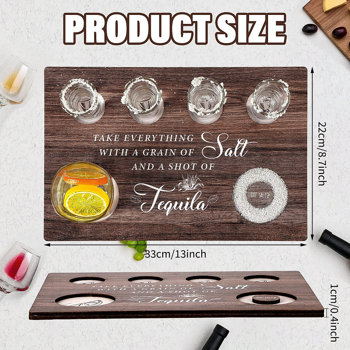 Shot Glasses Serving Tray Wooden Flight Tray Glass Holder Shot Glasses Board Bar Serving Trays for Bar Restaurant Party Family Gathering Can Display Men Women Friends Gifts (13 x 8.7 Inch, Brown)