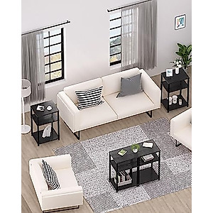 WOODYNLUX Nightstand Side Table, End Table with Shelves, Tall Bedside Table, Night Stand Accent Table for Living Room, Bedroom, Black.