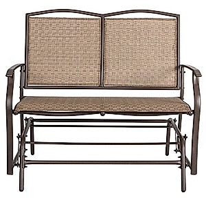 Marble Field Patio Swing Glider Bench for 2 Person, Garden Rocking Loveseat Chair, Rattan Resin Wicker Brown