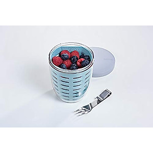 MEPAL, Fruit and Veggie Snack Pot with Airtight Lid, Colander and Fork, Portable, BPA Free, Nordic White, Holds 600ml|20oz, 1 Count
