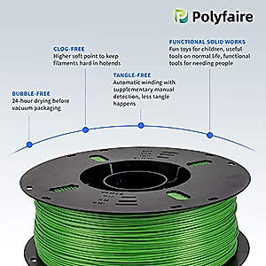 Polyfaire 3D Printer Filament, PLA Filament 1.75mm, 1kg Spool (2.2lbs), Dimensional Accuracy +/- 0.05mm for FDM 3D Printers（Green）