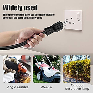 10FT 12/3 Outdoor Extension Cord, Heavy Duty 3-Outlet SJTW Indoor/Outdoor Three-Prong Power-Cord 12-Gauge Grounded 15-Amp 1875 Watts