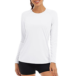 TACVASEN Womens Long Sleeve Rash Guard Shirts Outdoor Summer Swim Shirt Dry Fit Pullover White L