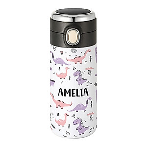 Andaz Press Personalized Kids Tumbler Dinosaur Kids Stainless Steel Water Bottle with Leakproof Flip Lid- 10oz BPA-Free Tumbler For Boys, Girls, Students, Birthday Party Favors Gifts, 1-Pack