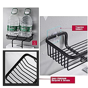 24HOCL Bathroom Organizer Over The Toilet Storage Shelf, Storage Organizer Shelves for Organizing Paper Towels shampoos, No Drilling Space Saver with Wall Mounting Design Adhesive Base, Black