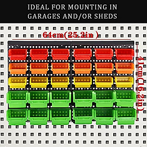 MULSAME Garage Storage Bins With Pegboard, Wall Mounted Parts Rack with 30PCS Bins Organizer, Stackable Garage Plastic Shop Tool, Garage Organizers for Nuts, Screws, Nails, Beads, Bolts Storage