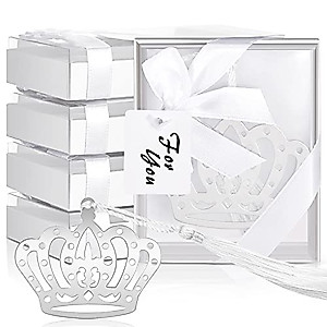 50 Pcs Crown Design Bookmark for Girls Quinceanera Gift Bookmark Crown Princess Metal Bookmark Book Lover Silver Quinceanera Favors with Gift Boxes for Fifteen Birthday Wedding Bridal Shower Women