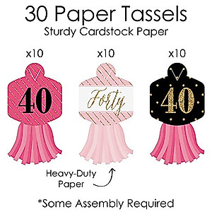 Big Dot of Happiness Chic 40th Birthday - Pink, Black and Gold - 90 Chain Links and 30 Paper Tassels Decoration Kit - Birthday Party Paper Chains Garland - 21 feet
