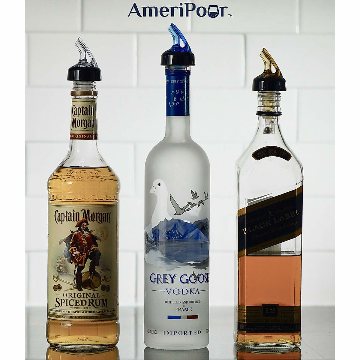 AmeriPour - Measured Pourer - Liquor Bottle Pourers - Collared - (3pk) Made 100% In The USA. Bar Spouts That Don't Leak - No Cracks, Just A Perfect Cocktail Pour Everytime. Great for Wine Too! (1oz)