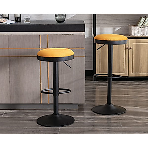 EALSON Modern Swivel Bar Stools Set of 2 Adjustable Counter Height Backless Barstools with Metal Base Fabric Upholstered Round Bar Stool Chairs for Kitchen Island/Pub/Breakfast Bar, Yellow