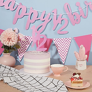 6 Months Banner Happy Birthday Banner Happy 1/2 Birthday Banner Glitter 1/2 Half Year Cake Topper Triangle Flag Banner for Half Year Baby Shower Birthday Party Decoration, Pre-strung (Pink)