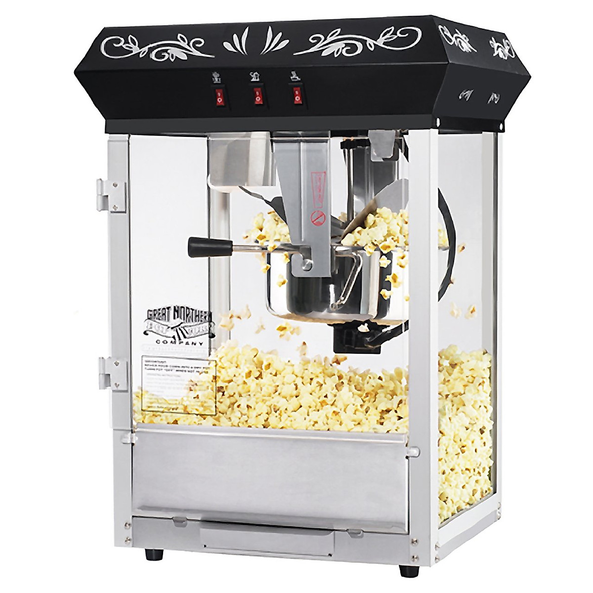 Great Northern Popcorn Black 8 oz. Ounce Foundation Movie Theater Style Popcorn Machine Top