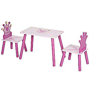 Qaba 3-Piece Kids Wooden Table and Chair Set with Crown Pattern Gift for Girls Toddlers Arts Reading Writing Age 2-4 Years Pink