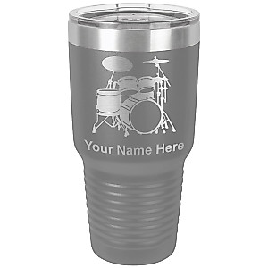 30oz Vacuum Insulated Tumbler Mug, Drum Set, Personalized Engraving Included (Gray)