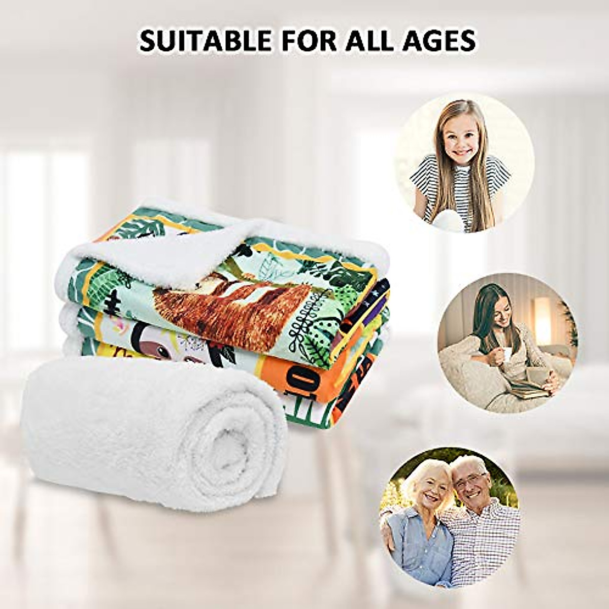 YunTu Sloth Throw Blankets Sloth Gifts for Women and Girls Sloth Lovers Super Soft Warm Sherpa Sloth Blankets for Kids and Adults