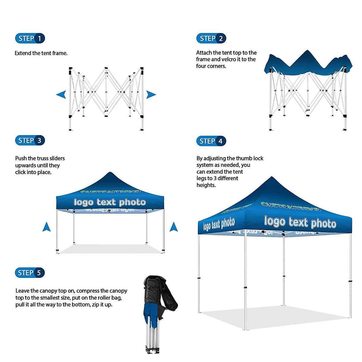 Custom Tents 10x15 with Logo, Custom Canopy Tent 10x15 with Logo, Personalized Pop Up Tent Canopy for Tradeshow Outdoor Events Advertising, Roller Bag Included (3 Full Walls)