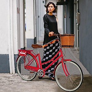 26-inch Single Speed Classic Bicycle Ladies' Retro Beach Cruiser Bicycle with Knitted Basket & Foam Rear Seat Dual Springs High Carbon Steel Shock-Absorbing Frame Adult Bicycle