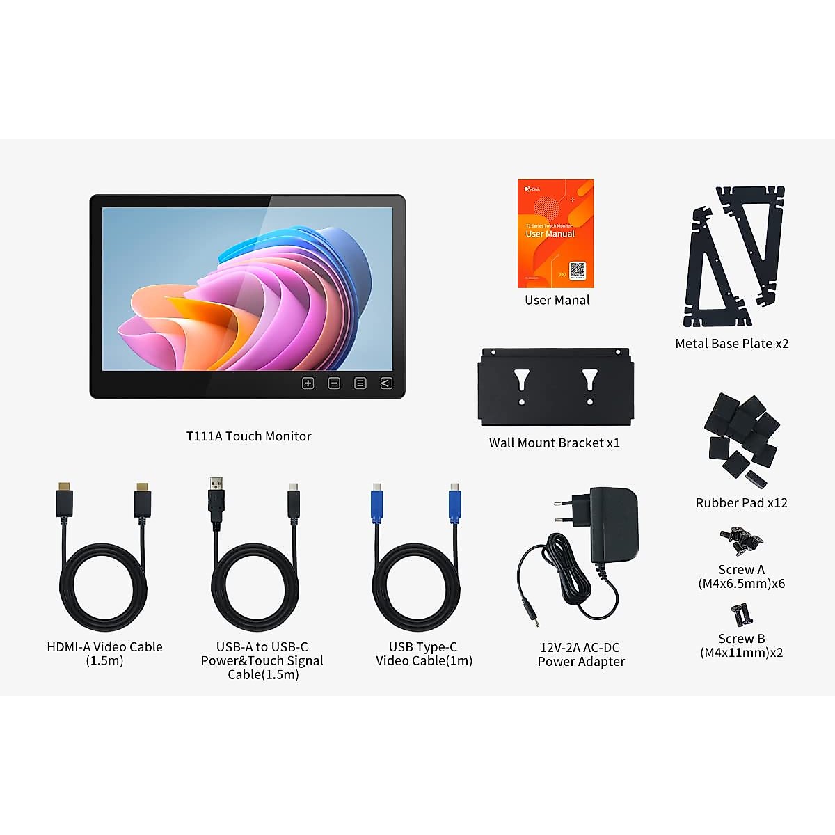 Gechic 11.6" T111A Industrial Touch Monitor, HDMI, USB-C Built-in Gain IC Long Transmission,VESA Mount,10-Finger high Immunity Touch,True-Flat Touchscreen for Embedded Device POS/Kiosk/Automation