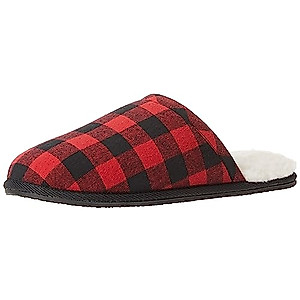 Amazon Essentials Cozy Slippers, House Shoes for Men, Black Red Buffalo Check, Size 10