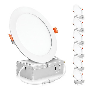 PARMIDA (6 Pack) 6 Inch Ultra-Thin LED Recessed Ceiling Light with Junction Box, 12W, Dimmable Canless Wafer Slim Panel Downlight, IC Rated, ETL-Listed - 5000K