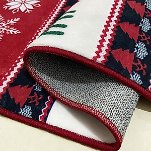 Christmas Area Rugs 4x6 Machine Washable High Traffic Xmas Door Mat Non-Slip Floor Carpet for Living Room Dining Room Bedroom Entryway & Hallway, Snow Print