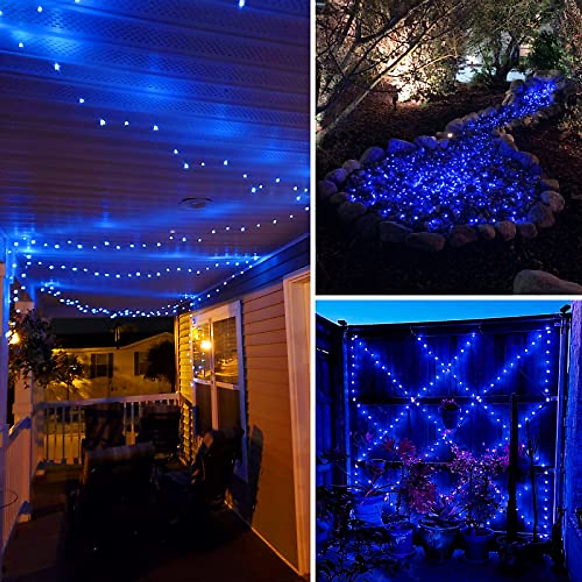 Solar String Lights Outdoor, 4-Pack Each 72FT 200 LED, Solar Twinkle Lights Outdoor Waterproof with 8 Modes, Copper Wire Solar Fairy Lights for Tree Outside Decorations (Blue)