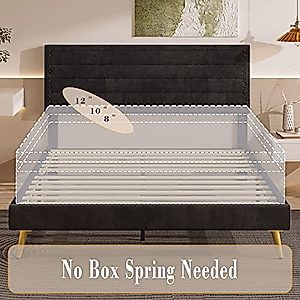 LIKIMIO Queen Bed Frame, Upholstered Platform Bed with Headboard Heavy Strong Metal/Wood Supports, Easy Assembly, Noise-Free, No Box Spring Needed, Black