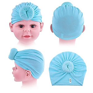 6 Pieces Baby Turban Hats Cotton Infant Knot Turbans Newborn Boys Girls Beanies Headwraps Toddler Kids Cap 0-1 Years