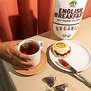 English Breakfast Black Tea - 100% Certified Organic - 50 Pyramid Tea Bags Sachets in a Resealable Bag