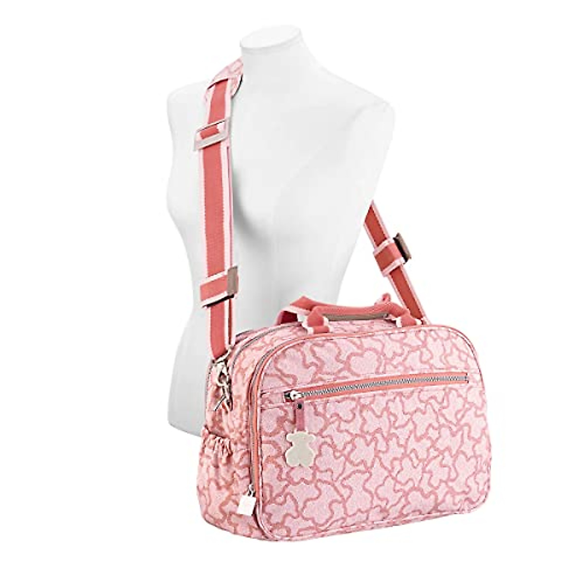 TOUS Pink Waterproof Vinyl Combined with Calfskin Leather Baby Bag for Women, 40x25x20 cm, Kaos New Colores Collection