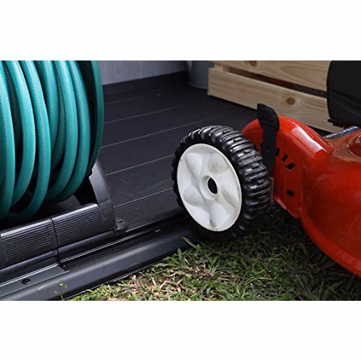 Keter Elite Store 4.6 x 2.7 Foot Resin Outdoor Storage Shed with Easy Lift Hinges, Perfect for Trash Cans, Yard Tools, and Pool Toys, Grey