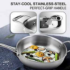 Duxtop Whole-Clad Tri-Ply Stainless Steel Saute Pan with Lid, 3 Quart, Kitchen Induction Cookware