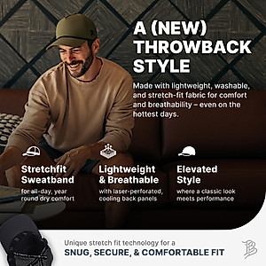 Branded Bills Bare Curved 5 Panel Rope Hat, Black, Fits 7-7 7/8, Flexfit Sweatband, Adjustable Snpaback, Fitted Style | Lightweight, Comfort Stretch, & Quick Dry Baseball Cap