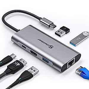 USB C Hub, UtechSmart 6 In 1 USB C to HDMI Adapter with 1000M Ethernet, Power Delivery Pd Type C Charging Port, 3 USB 3.0 Ports Adapter Compatible for MacBook Pro, Chromebook, XPS, and USB C devices