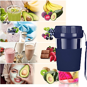 iBazal Portable Blender, Cordless Mini Personal Blender USB Rechargeable Smoothie Juicer Cup, 250mL Waterproof Fruit Mixing Machine Baby Travel Home Office Sports Outdoors, BPA Free -Dark blue