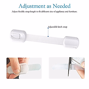 Baby Safety Locks | Child Proof Cabinet, Drawer, Appliances, Toilet Seat, Fridge and Oven & More | No Tools or Driling Required | Use 3M adhesive with Adjustable Strap and Latch System - 6 Pack, White