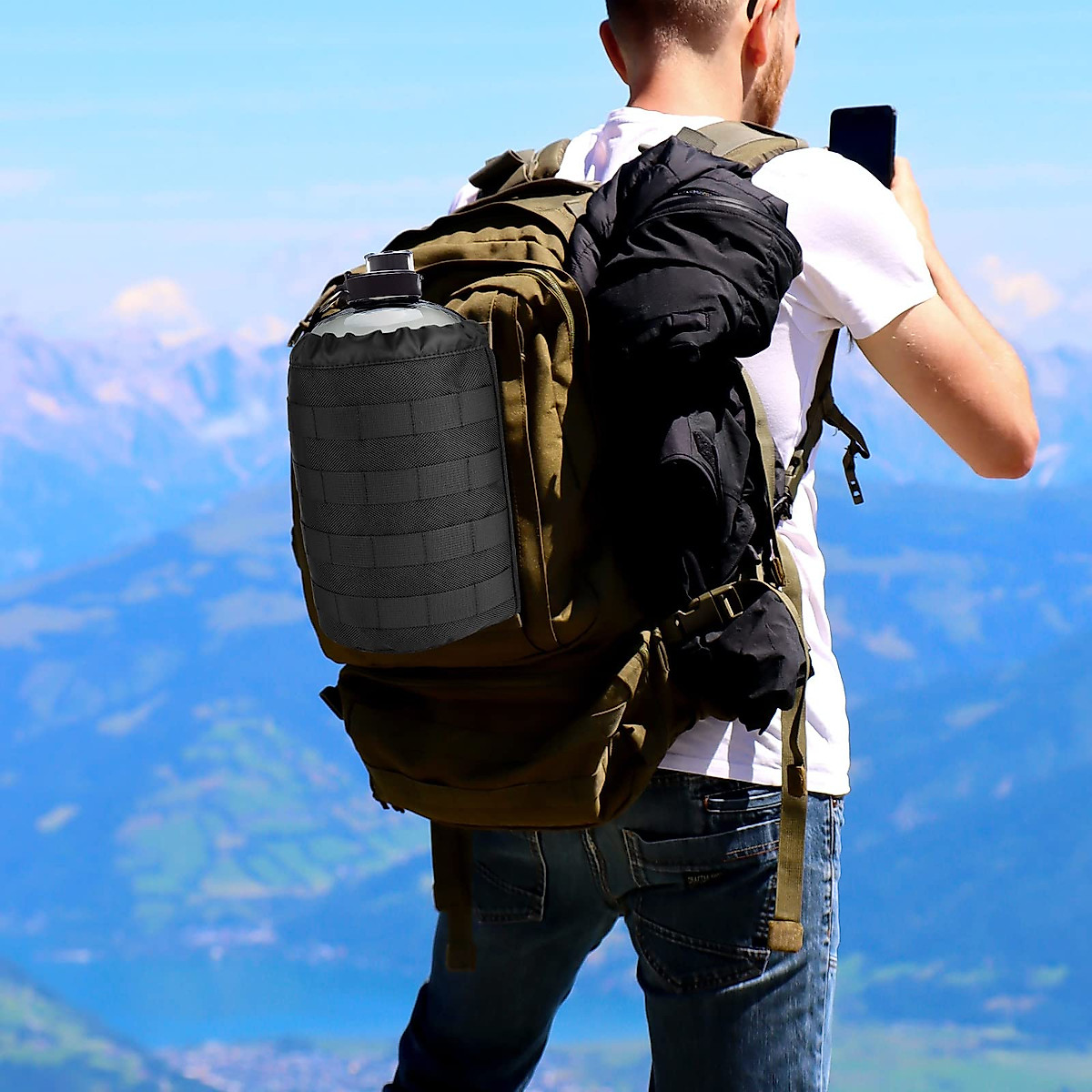 Xxerciz Water Bottle Holder Molle Pouch, Tactical Pouches Water Bottle Carrier Sports Water Bottles Pouch Bag for Walking, with Drawstring Open Top & Mesh Bottom