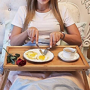 TBGFPO Wooden Folding Laptop Table Breakfast Serving Bed Trays, Adjustable Foldable with Flip Top and Legs Computer Desk Stand