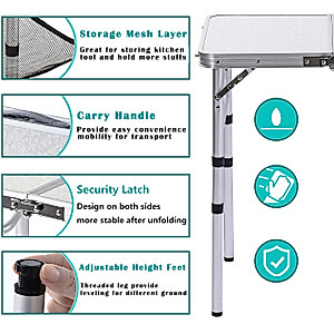 YihuiKo Adjustable Height Camping Table with Mesh Layer, 23.6" x 15.7" Portable Folding Camp Tables with Aluminum Legs for Outdoor Camp, Picnic, Beach, Backyard, Tailgate Cooking, 3 Heights…