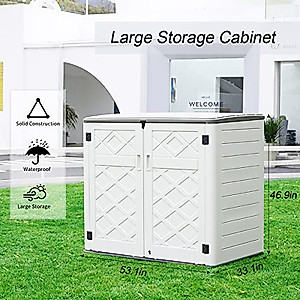 Mrosaa Large Horizontal Storage Sheds,38 cu.ft. Outdoor Storage Box for Garden,Patio and Backyard,Customized Shelves &Lockable(Off White)