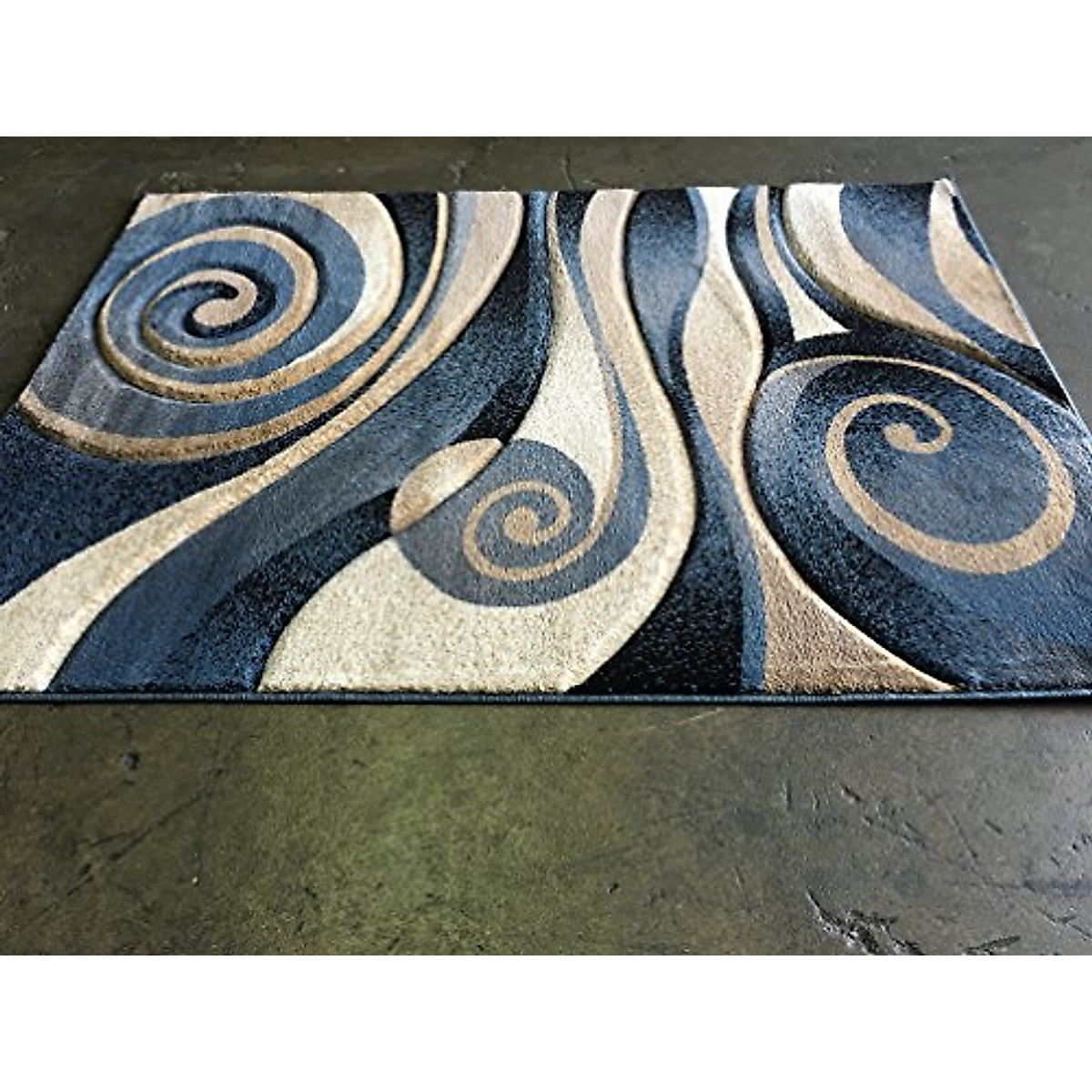 Modern Area Rug Blue Sculpture Design 258 (5 feet 2 inches x7 feet 1inch)