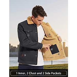 MAGCOMSEN Winter Jackets for Mens Sherpa Jacket Lined Trucker Jacket Cotton Military Jacket Dark Grey XL