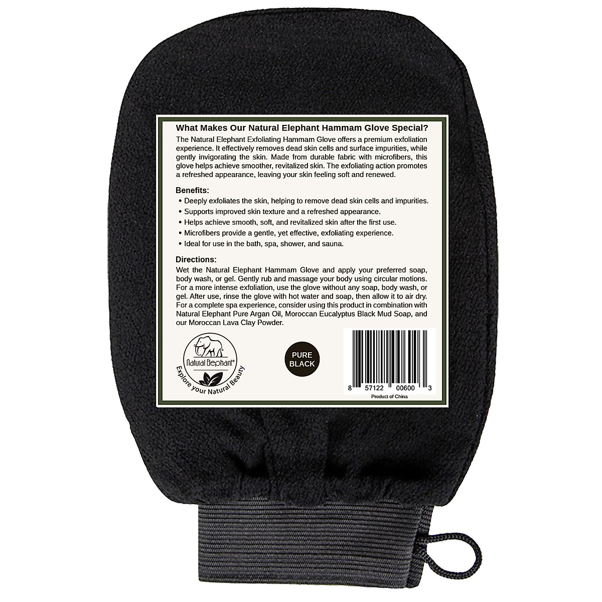 Natural Elephant Exfoliating Hammam Glove… (Pure Black Single)